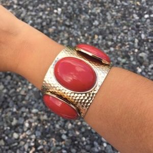 Vintage | Jewelry | Vintage Gold Oval Red Stone Cuff | Poshmark